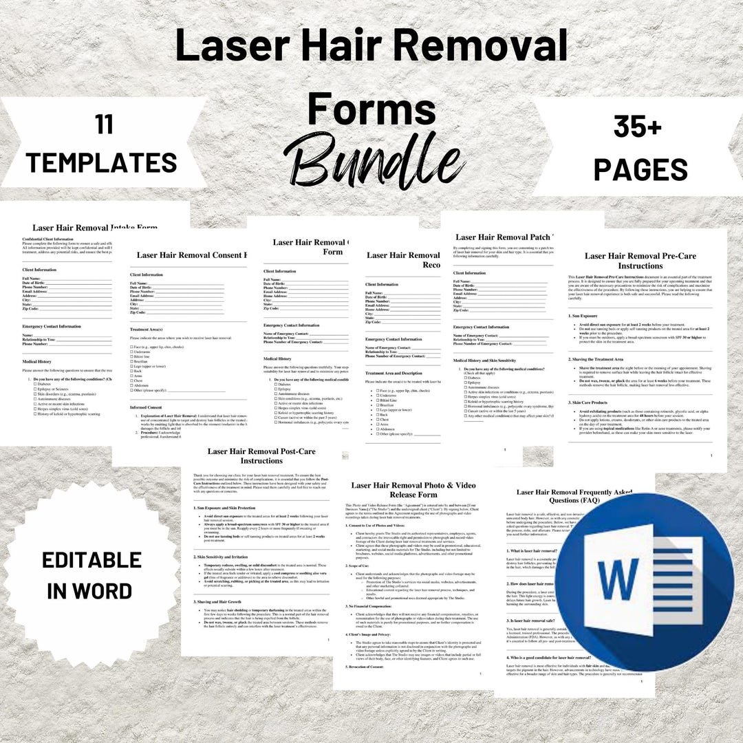 Laser Hair Removal Consent Forms Bundle Editable Laser Hair Reduction ...