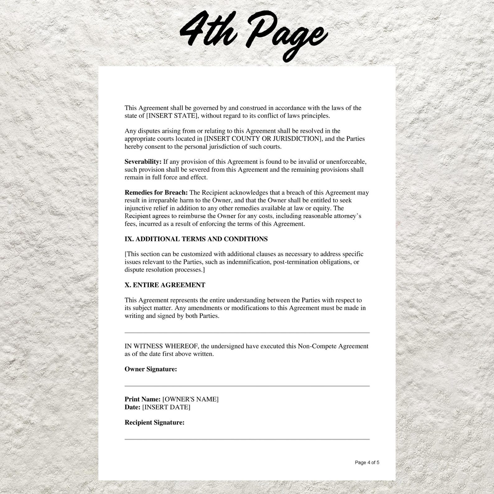 Non Compete Agreement Template Editable Non Solicit Agreement Form ...