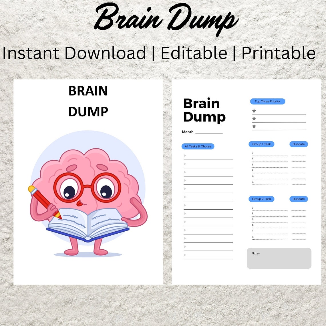 Editable Brain Dump Template Printable ADHD Brain Dump to Do List ...