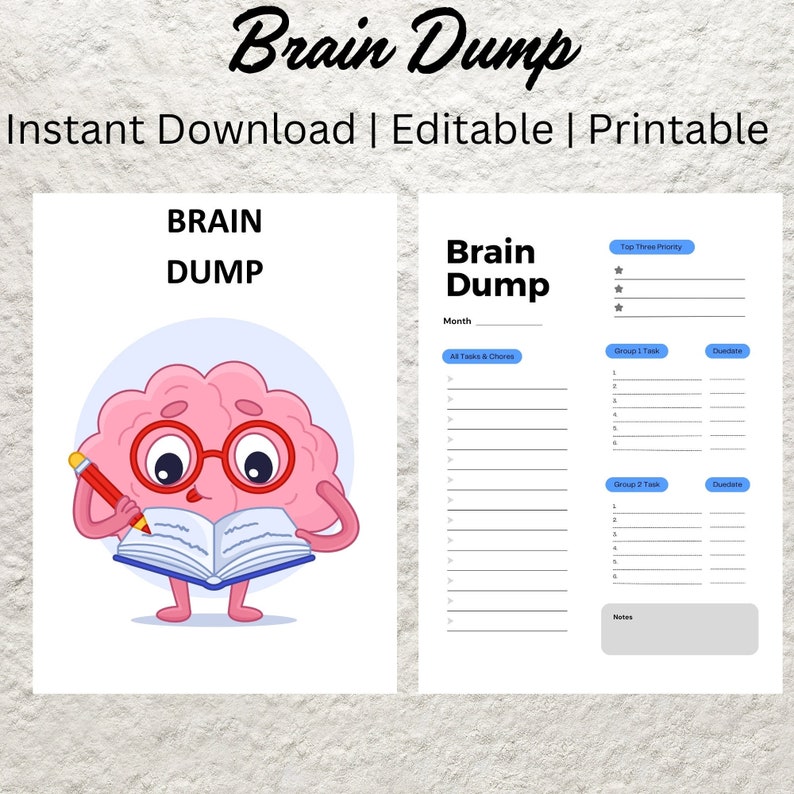 Editable Brain Dump Template Printable ADHD Brain Dump to Do List ...