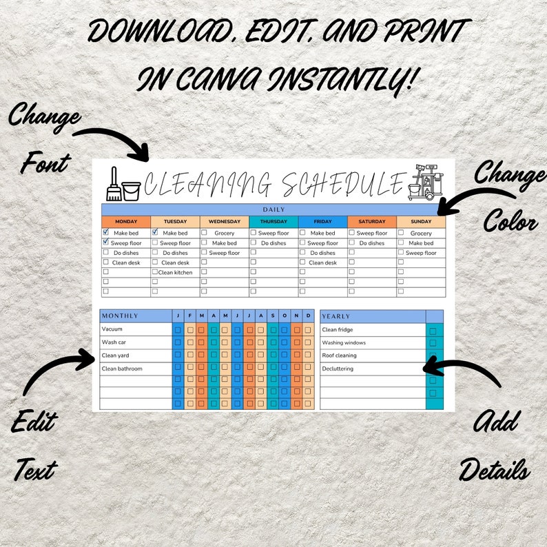 Editable Cleaning Schedule Planner Canva Template Cleaning Checklist ...