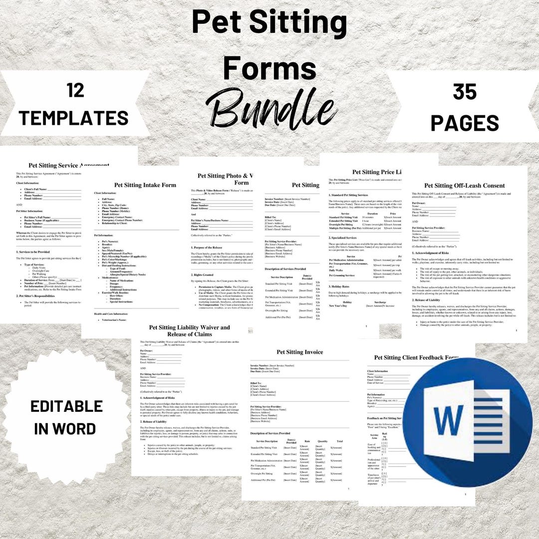 Pet Sitting Service Agreement/contract, Editable & Printable Pet ...