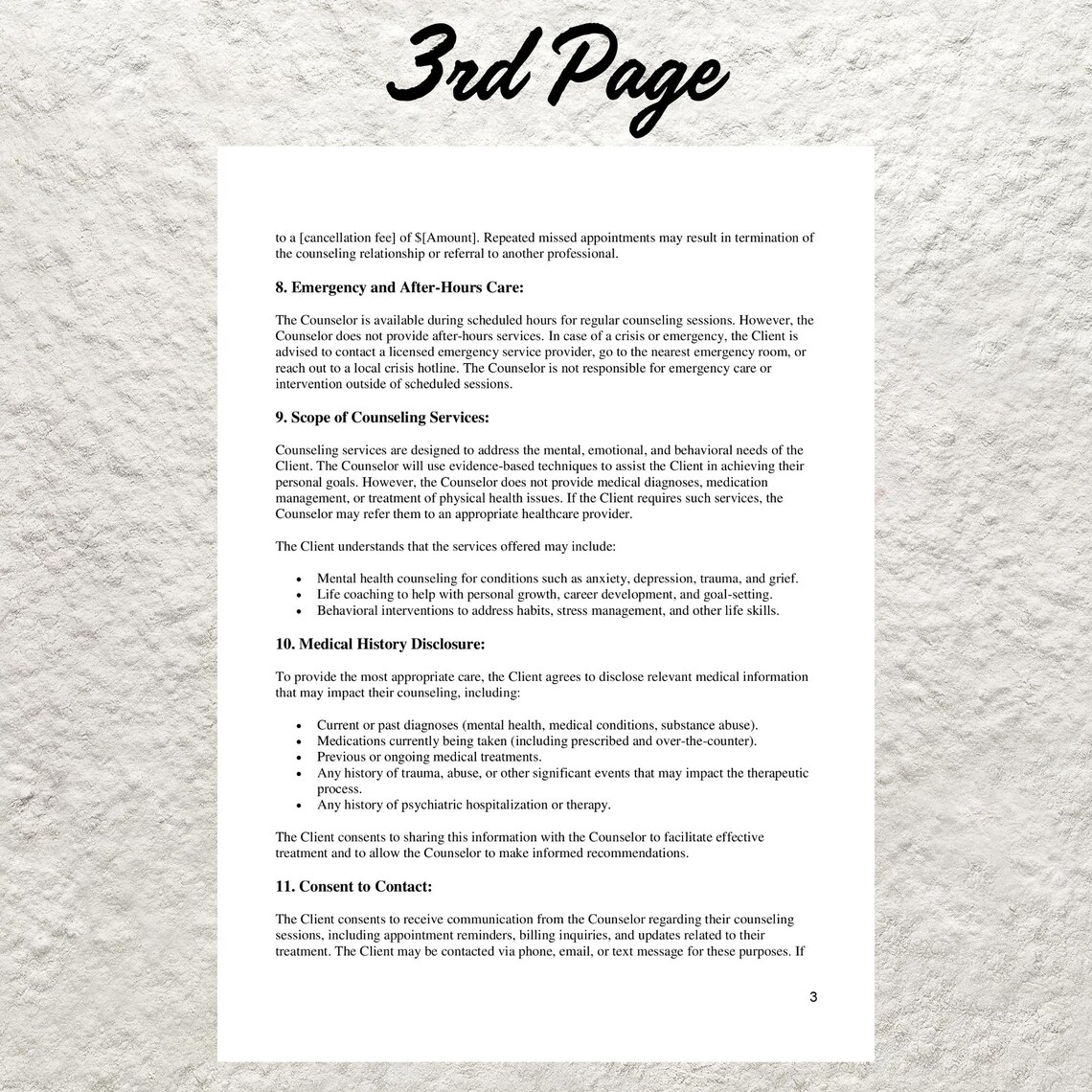 Counseling Intake Form Template Editable Informed Consent Form ...