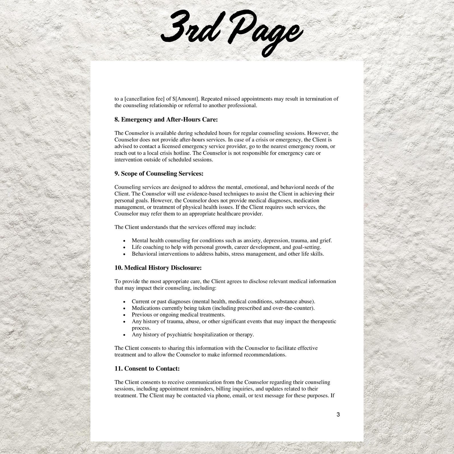 Counseling Intake Form Template Editable Informed Consent Form ...