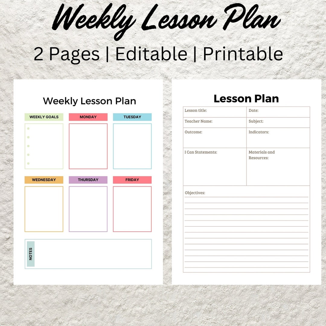Editable Lesson Plan Template Printable Weekly Lesson Plan Homeschool ...