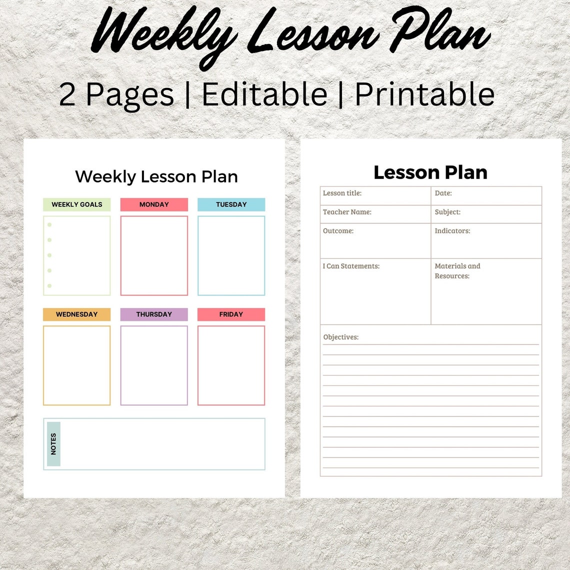 Editable Lesson Plan Template Printable Weekly Lesson Plan Homeschool ...