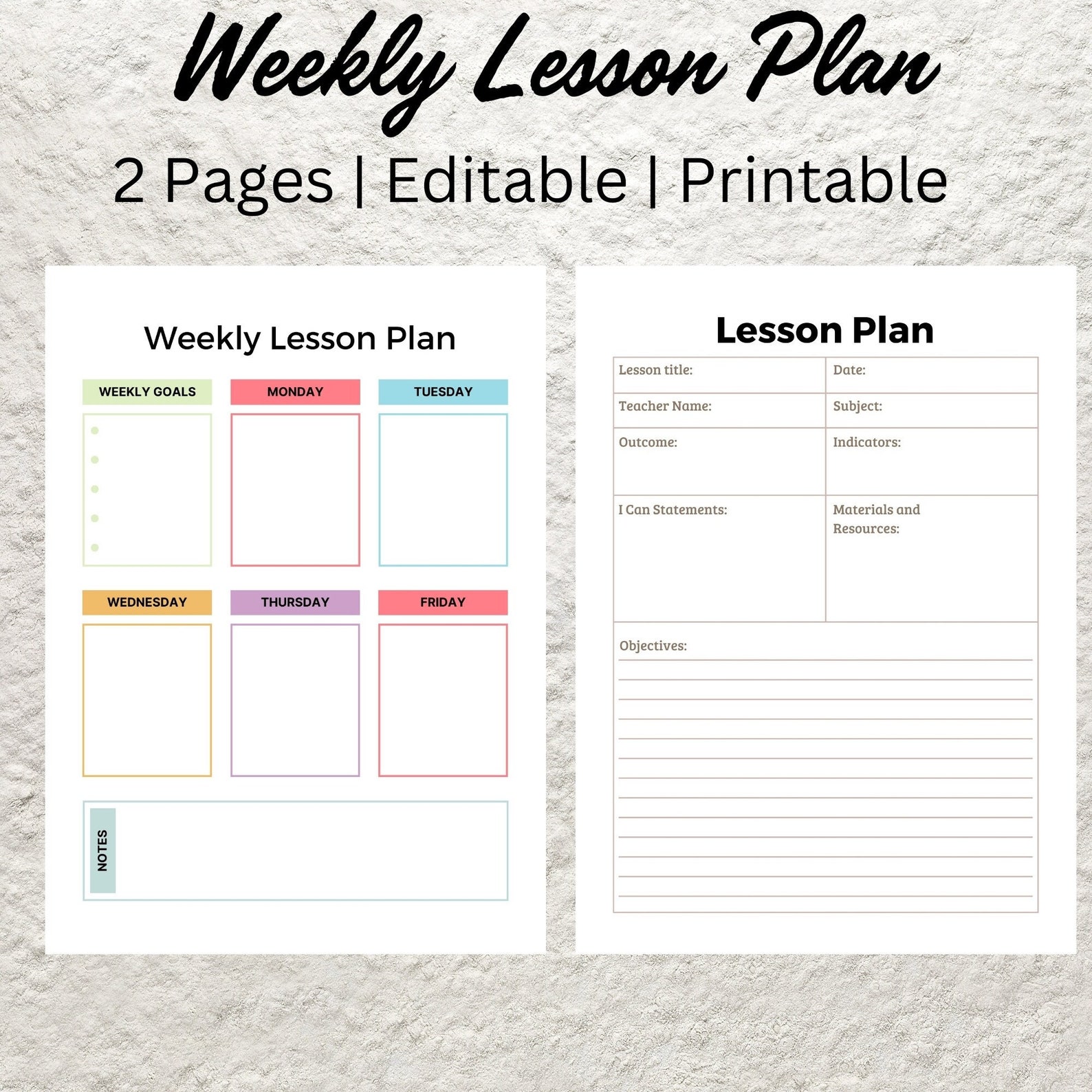 Editable Lesson Plan Template Printable Weekly Lesson Plan Homeschool ...