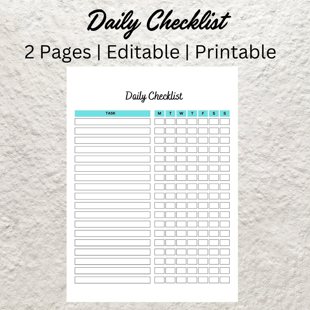 Editable Daily Checklist Template Printable Weekly to Do List Daily ...