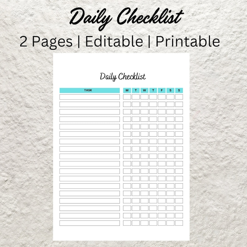Editable Daily Checklist Template Printable Weekly to Do List Daily ...