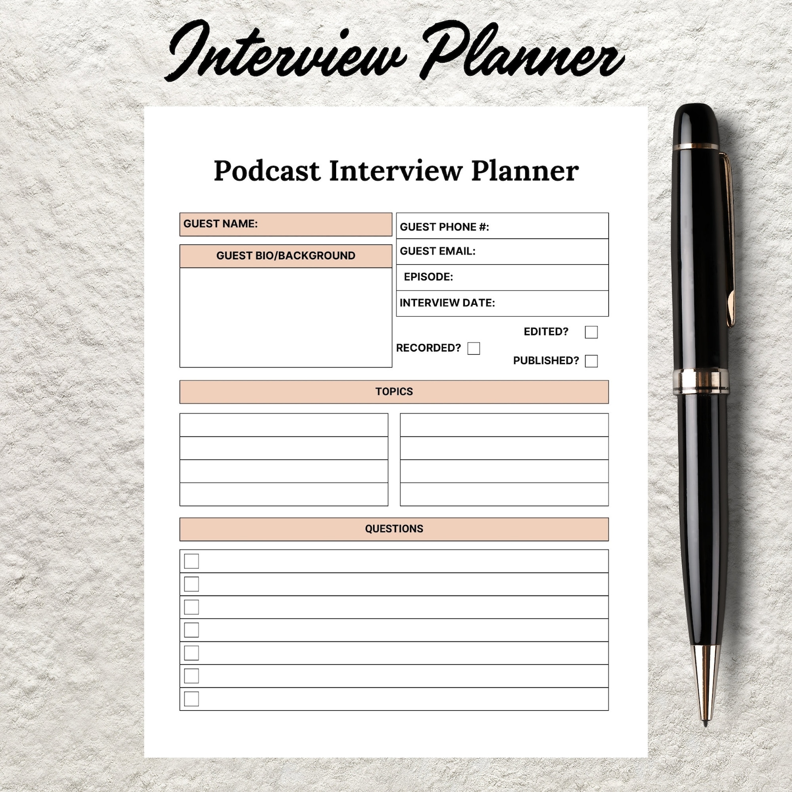 Printable Podcast Episode Planner Worksheet Template Podcast Content ...