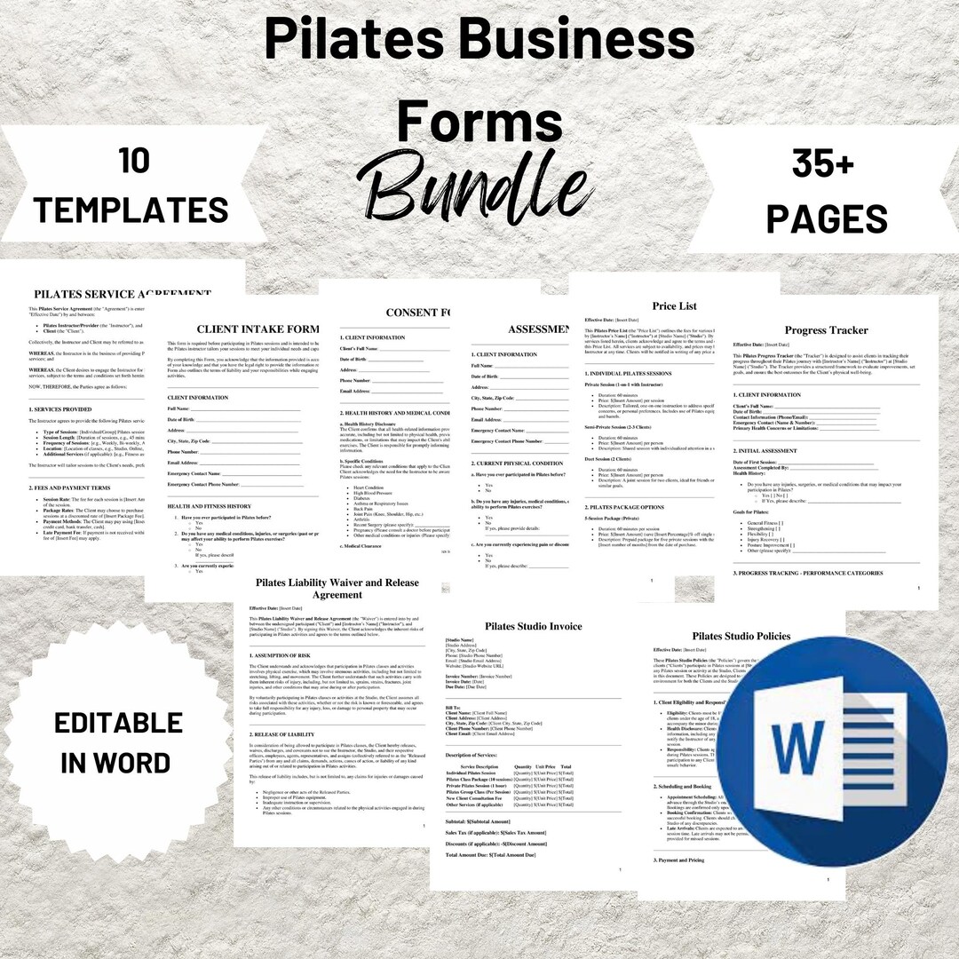 Editable Pilates Studio Forms Bundle: Instructor Templates - Etsy