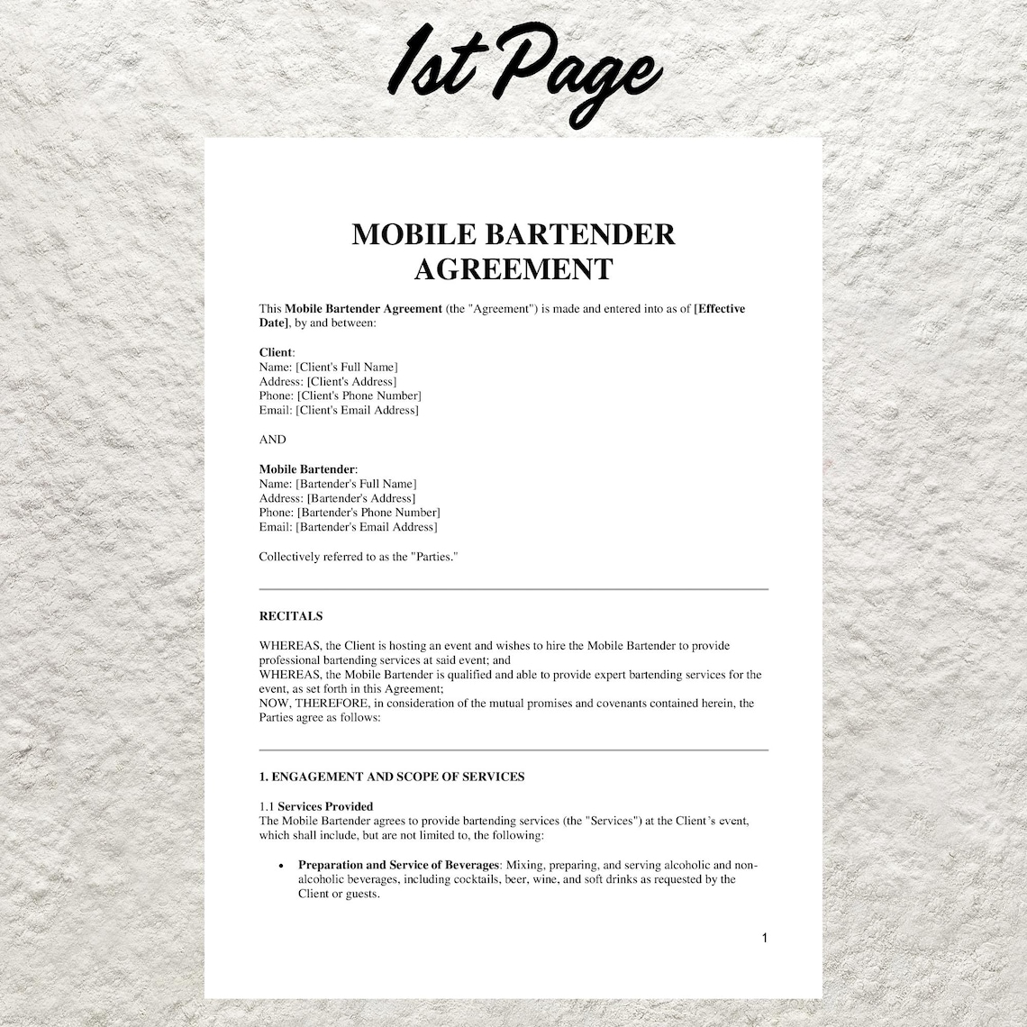 Mobile Bar Contract Template: Editable Bartending Service Agreement - Etsy