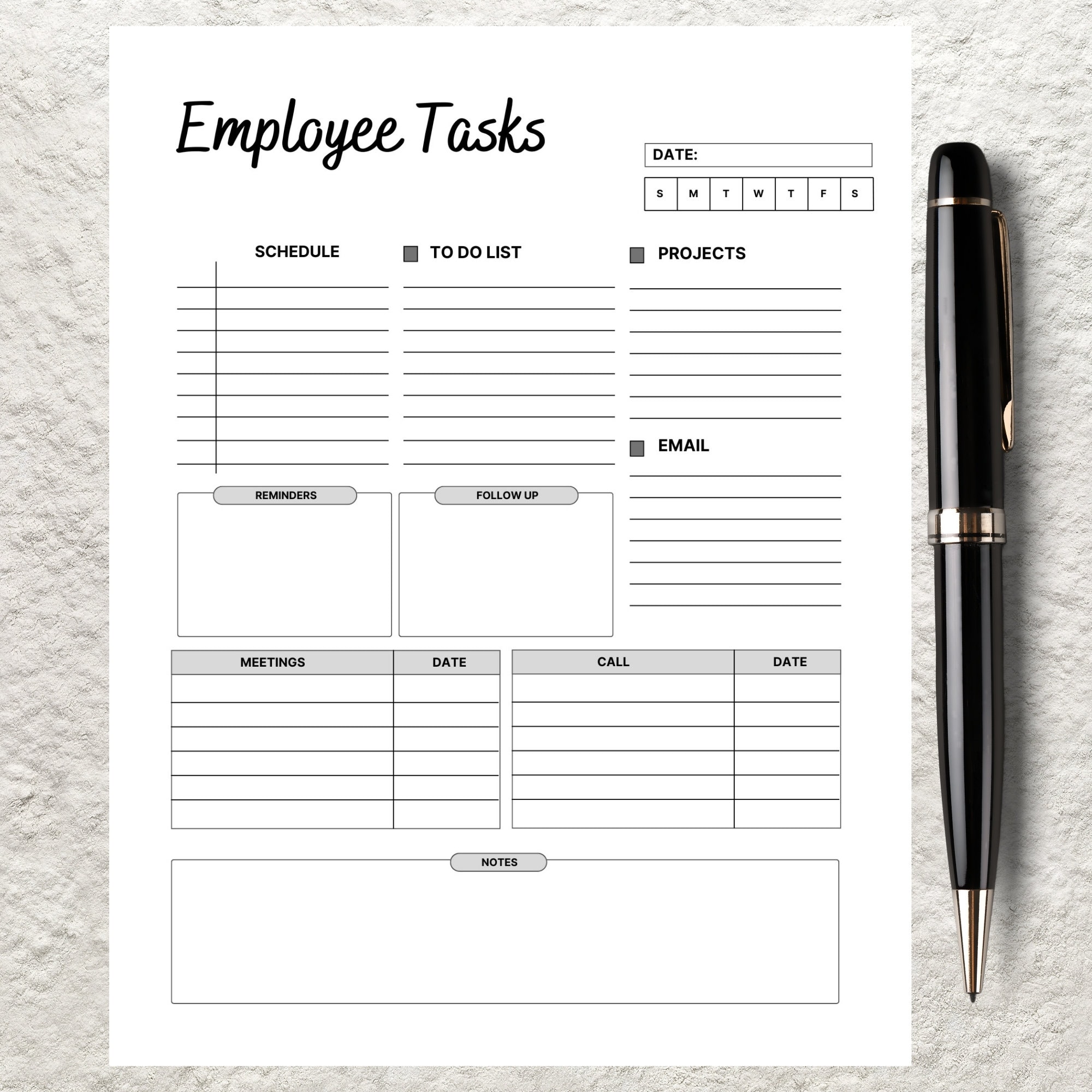 Employee Task List Template Printable Employee Log Work Job Allocation ...