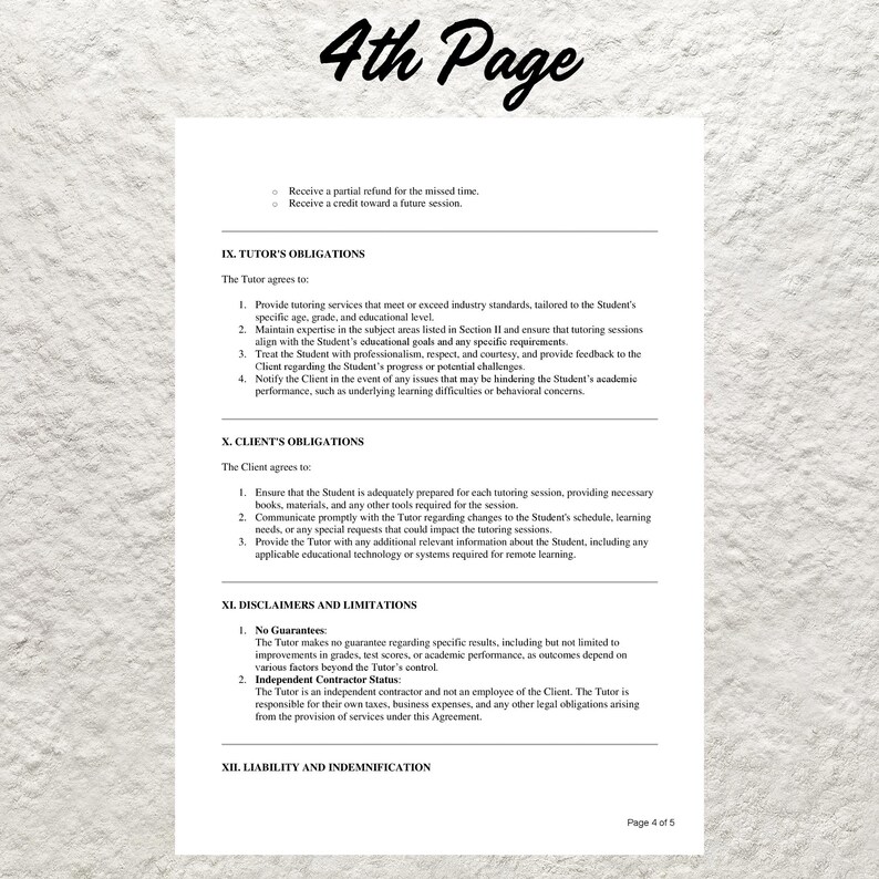 Editable Tutoring Service Agreement Template: Tutor Contract (word ...