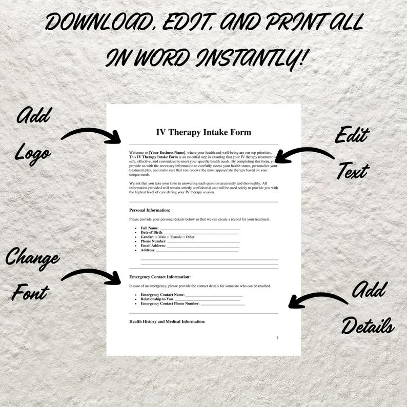 IV Therapy Forms Template Bundle: Editable Intake & Consent Forms ...