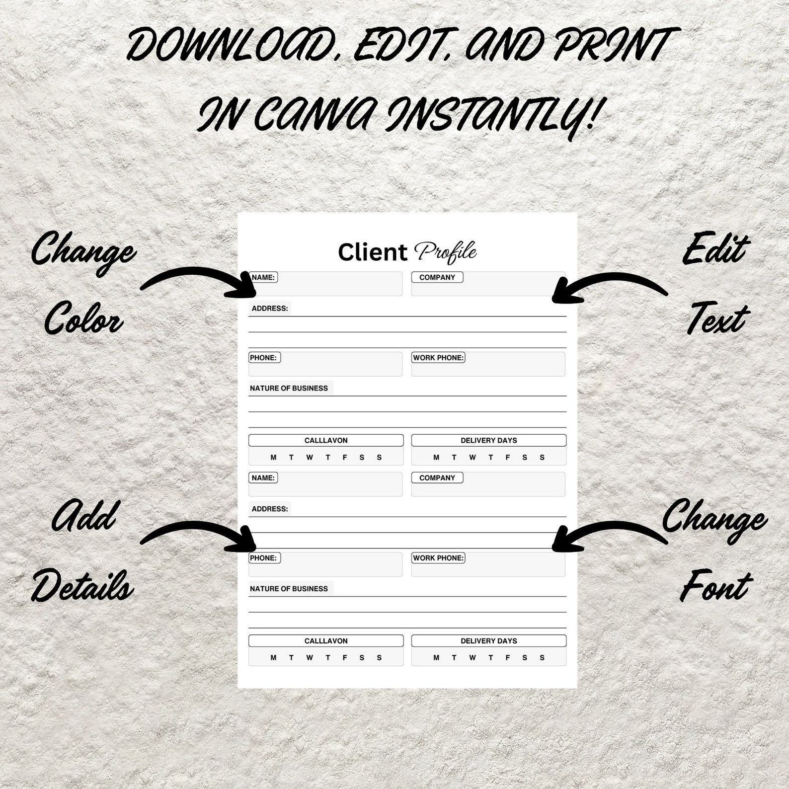 Client Profile Template Printable Business Client Information Tracking ...