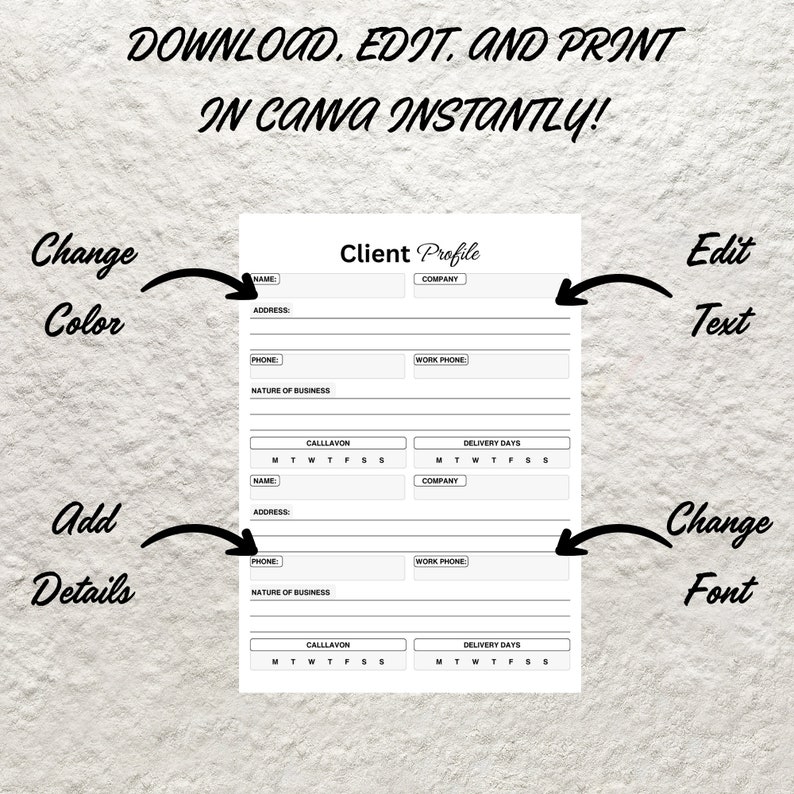 Client Profile Template Printable Business Client Information Tracking ...