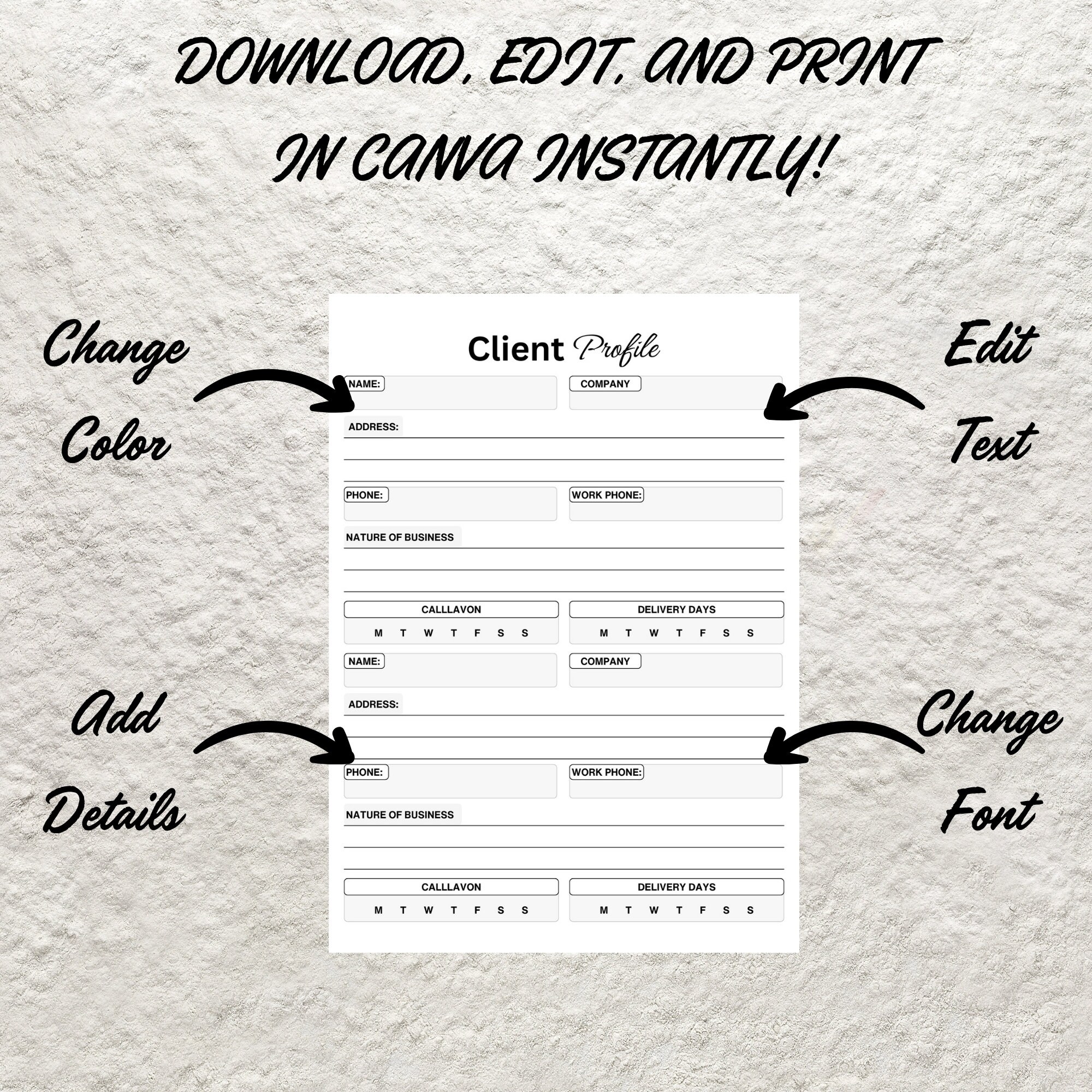 Client Profile Template Printable Business Client Information Tracking ...