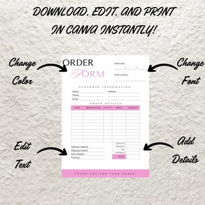 Editable Order Form Template Custom Order Form Small Business Purchase ...