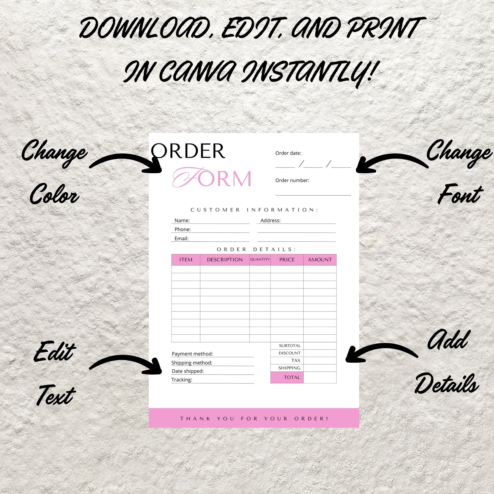 Editable Order Form Template Custom Order Form Small Business Purchase ...