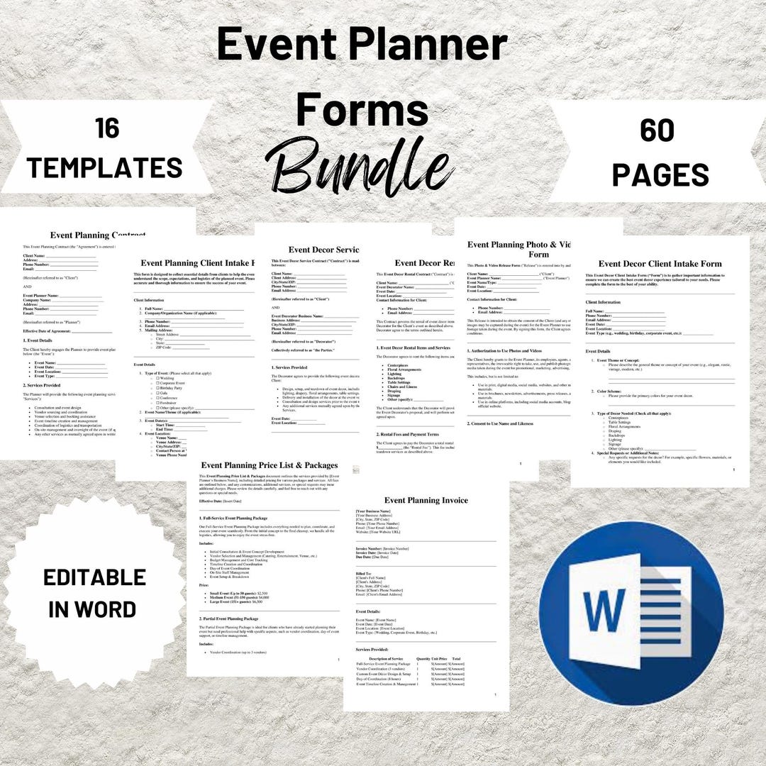 Event Planner Forms Bundle Editable Event Planner Service Agreement ...