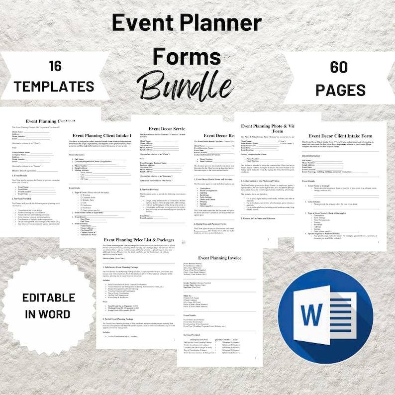 Event Planner Forms Bundle Editable Event Planner Service Agreement ...