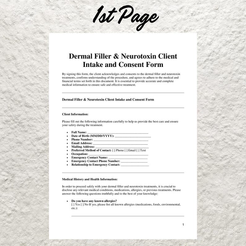 Dermal Filler Consent Form Template Editable Dermal Filler Consultation ...