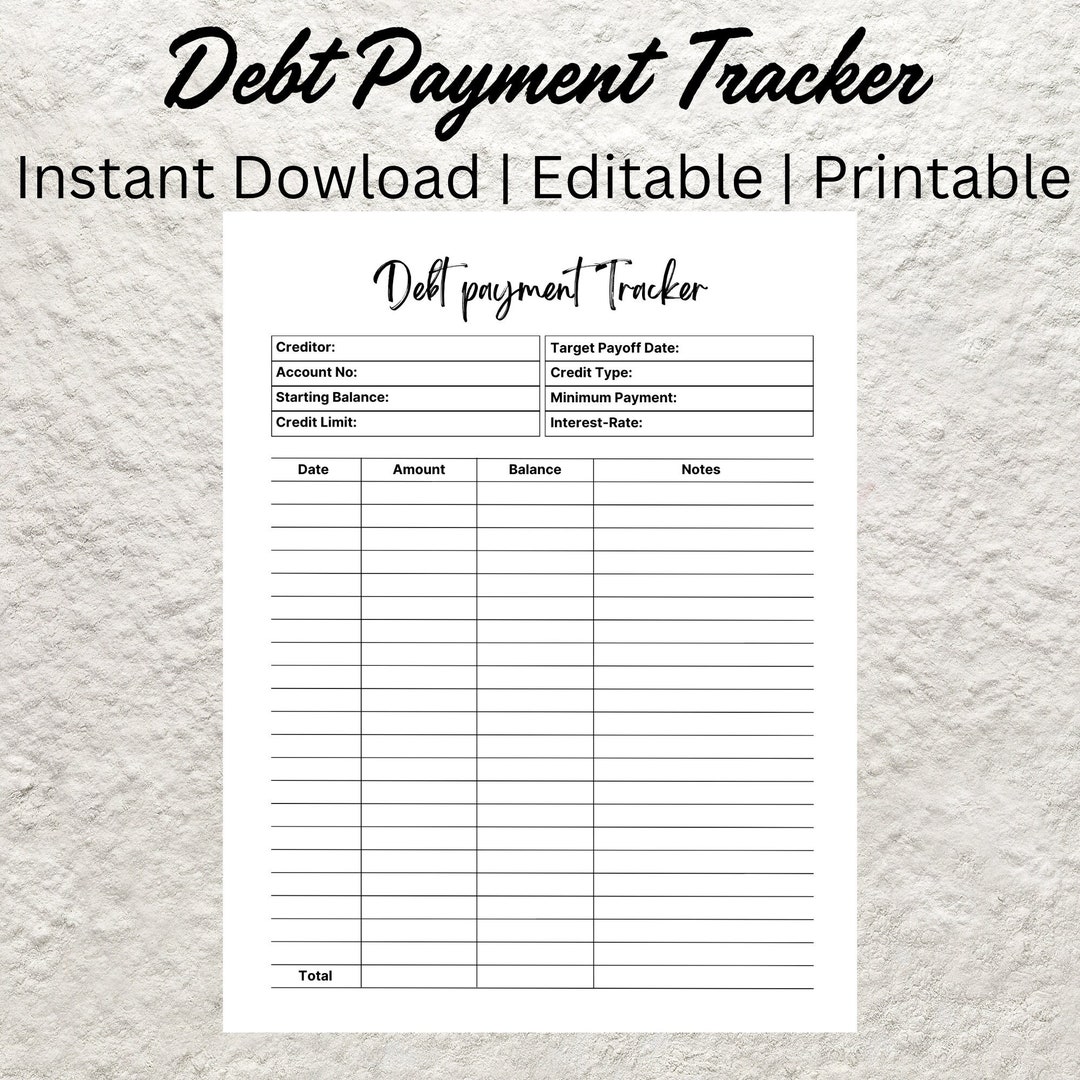 Debt Tracker Printable Template Editable Debt Payoff Tracker Debt ...