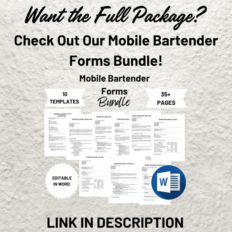Event Bartender Service Contract Template Editable Mobile Bartender ...