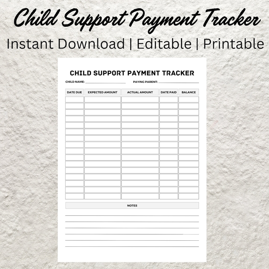 Child Support Payment Tracker Printable Child Custody Pay Tracking ...