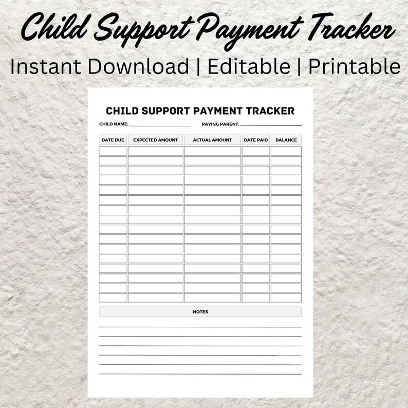 Child Support Payment Tracker Printable Child Custody Pay Tracking ...