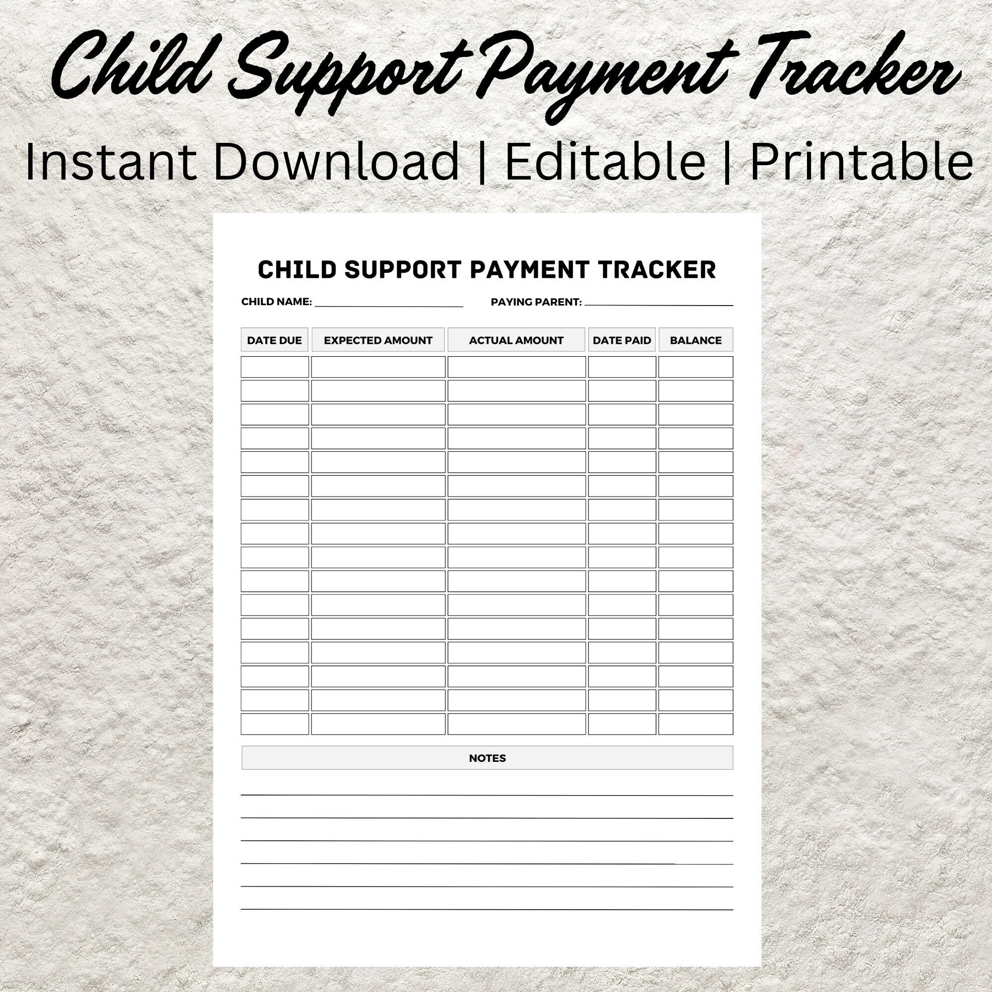 Child Support Payment Tracker Printable Child Custody Pay Tracking ...