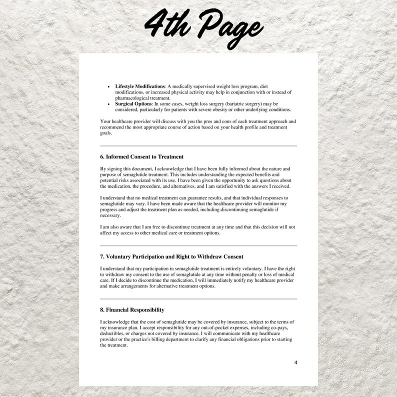 Semaglutide Consent Form Template Editable Semaglutide Client Intake ...