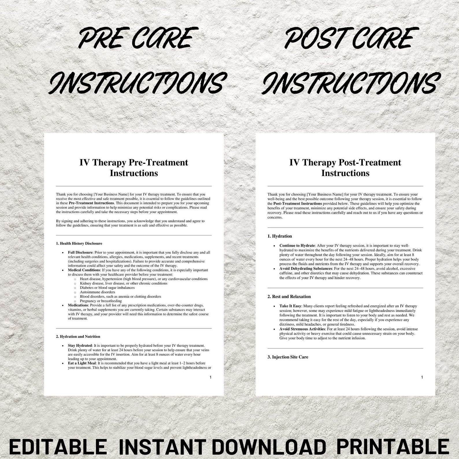 IV Therapy Forms Template Bundle Editable IV Therapy Intake Form ...