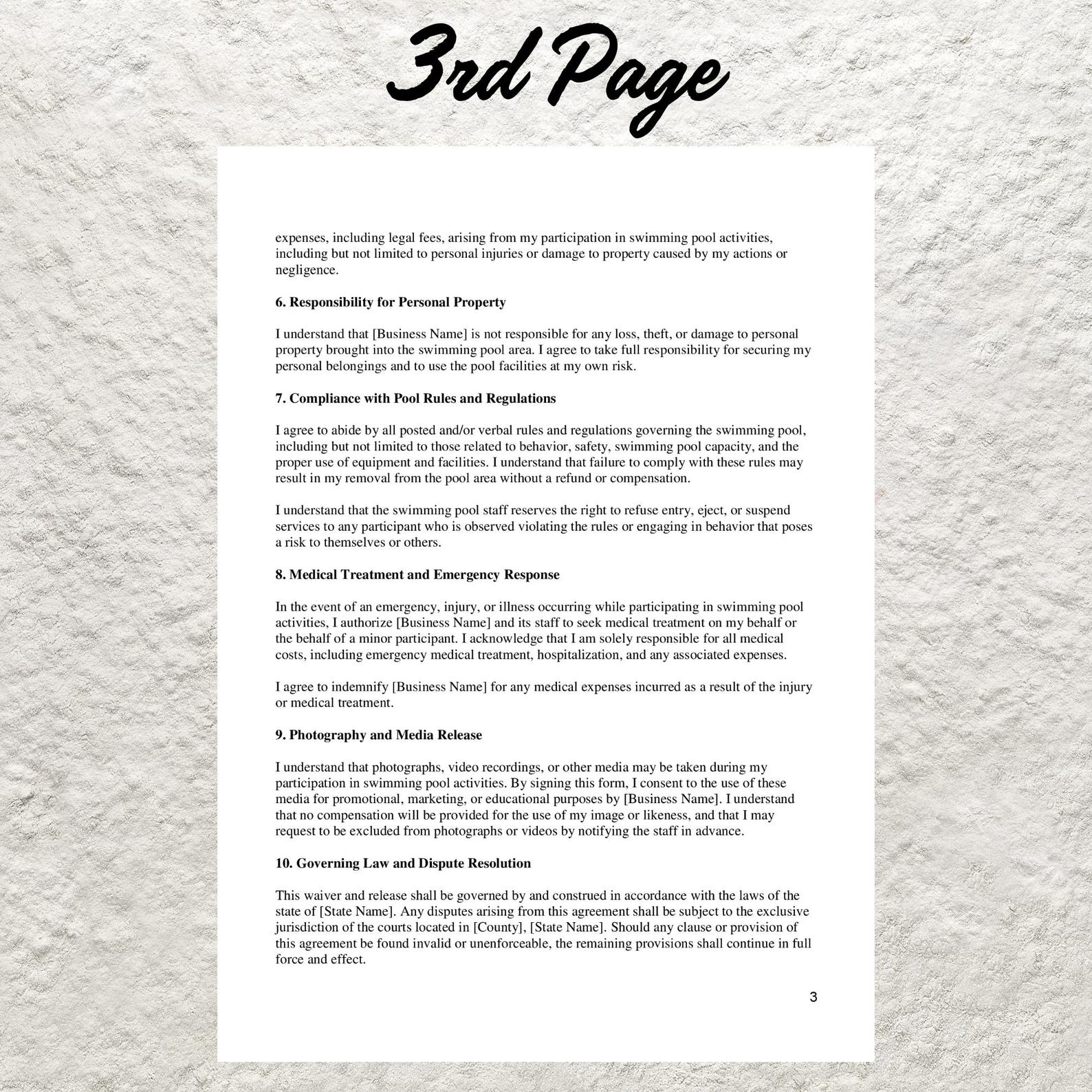 Editable Swimming Pool Liability Waiver Template (word Format ...