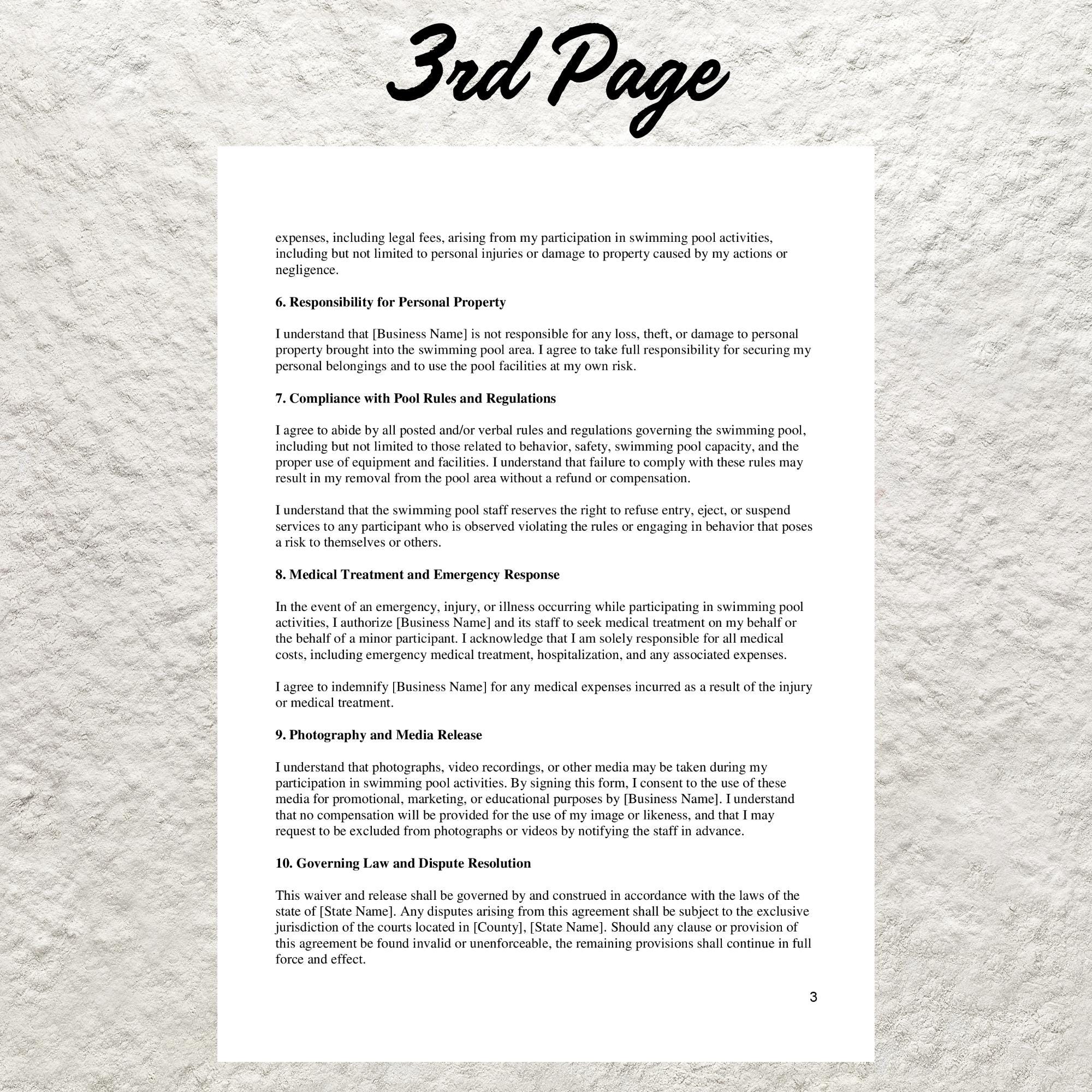 Editable Swimming Pool Liability Waiver Template (word Format ...