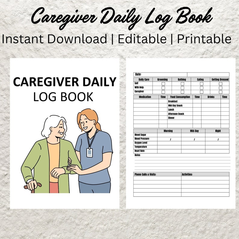 Caregiver Daily Log Book Printable, Elder Care Checklist (digital ...