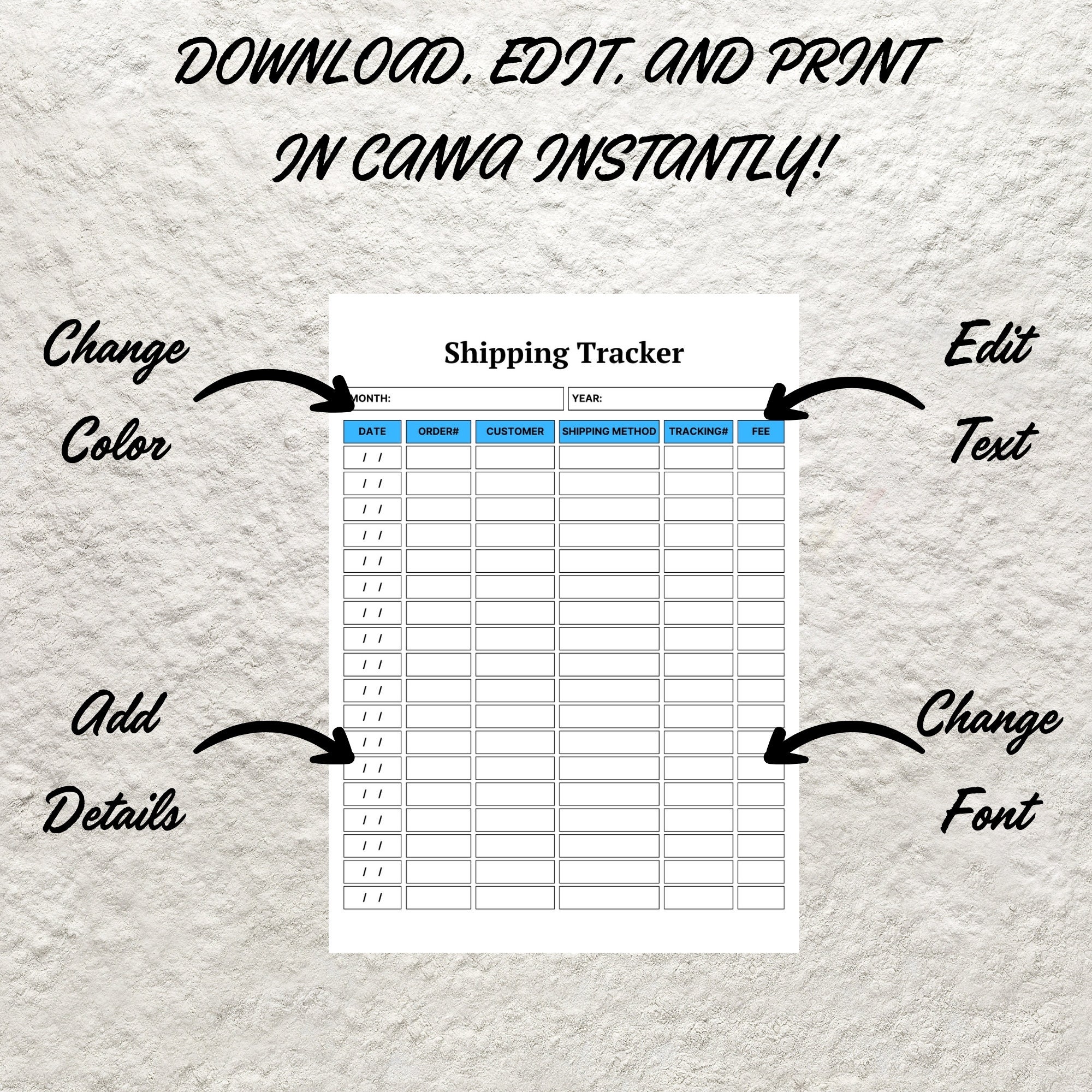 Shipping and Returns Tracker Template Printable Online Business Return ...
