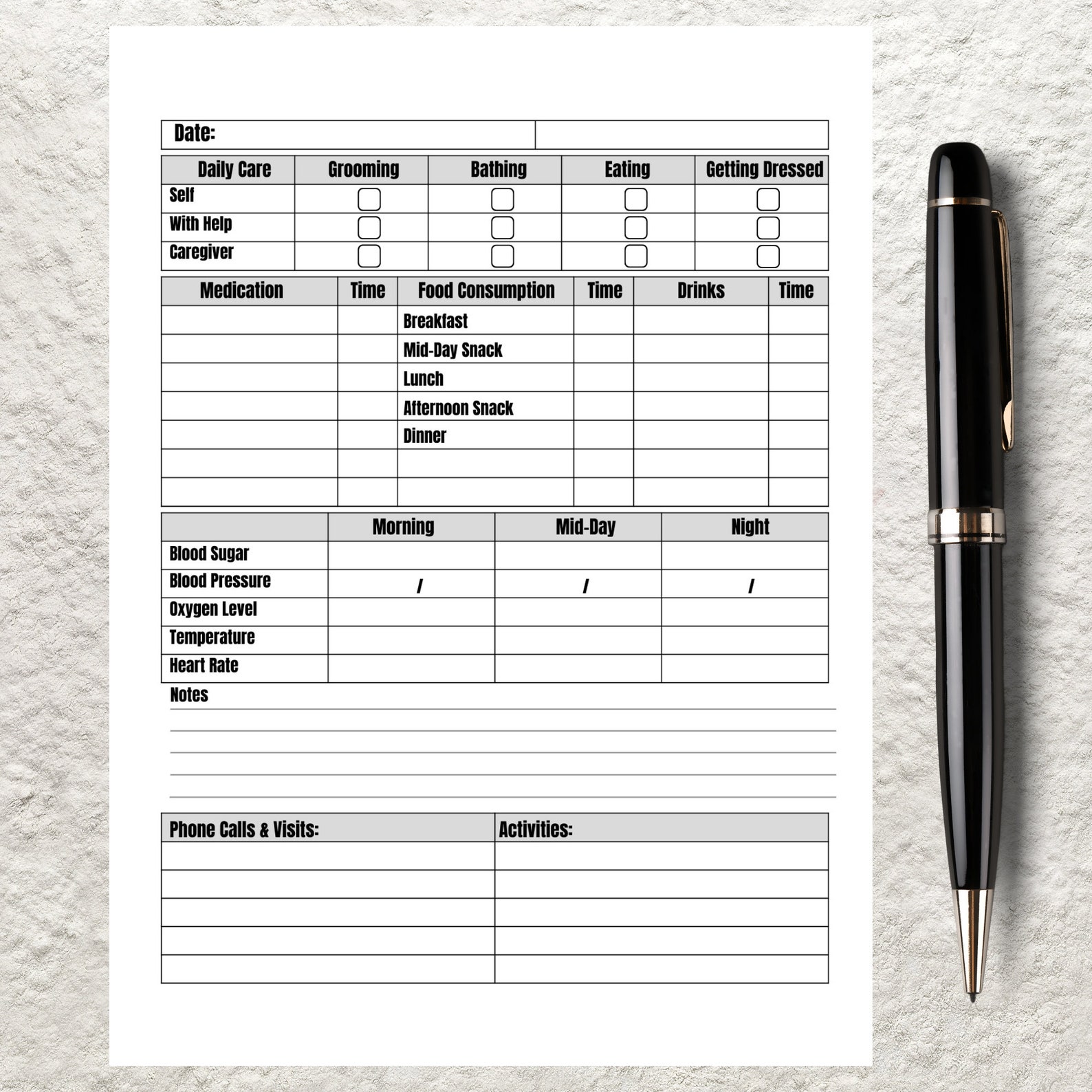 Caregiver Daily Log Book Printable Caregiver Checklist Planner Elder ...