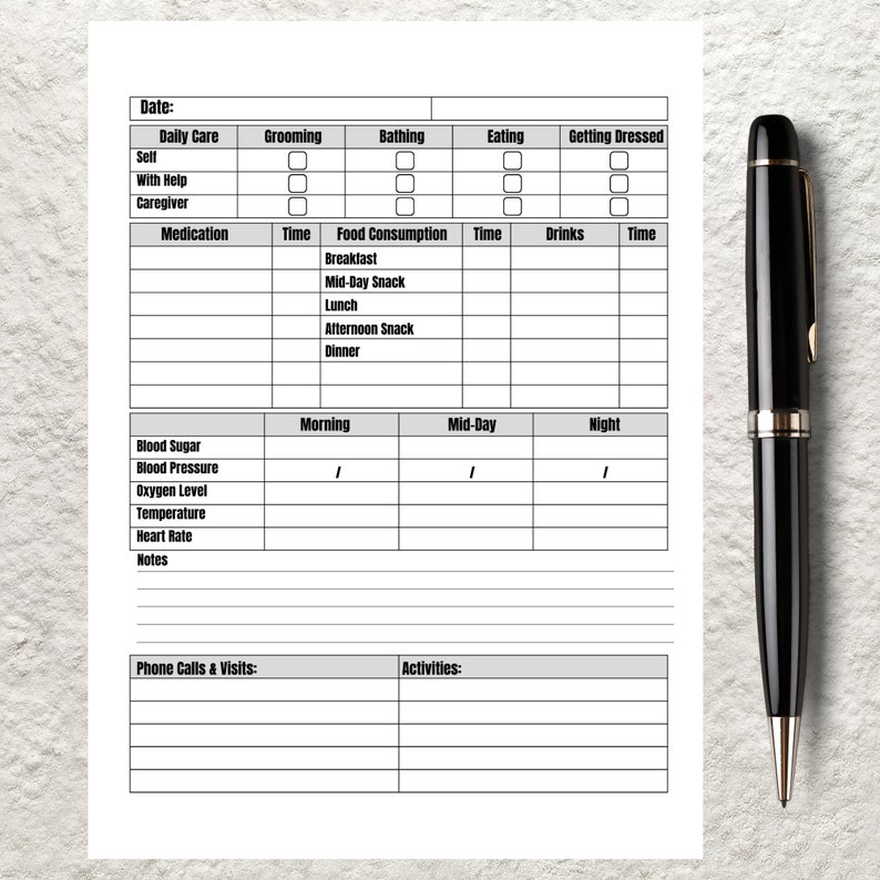 Caregiver Daily Log Book Printable Caregiver Checklist Planner Elder ...