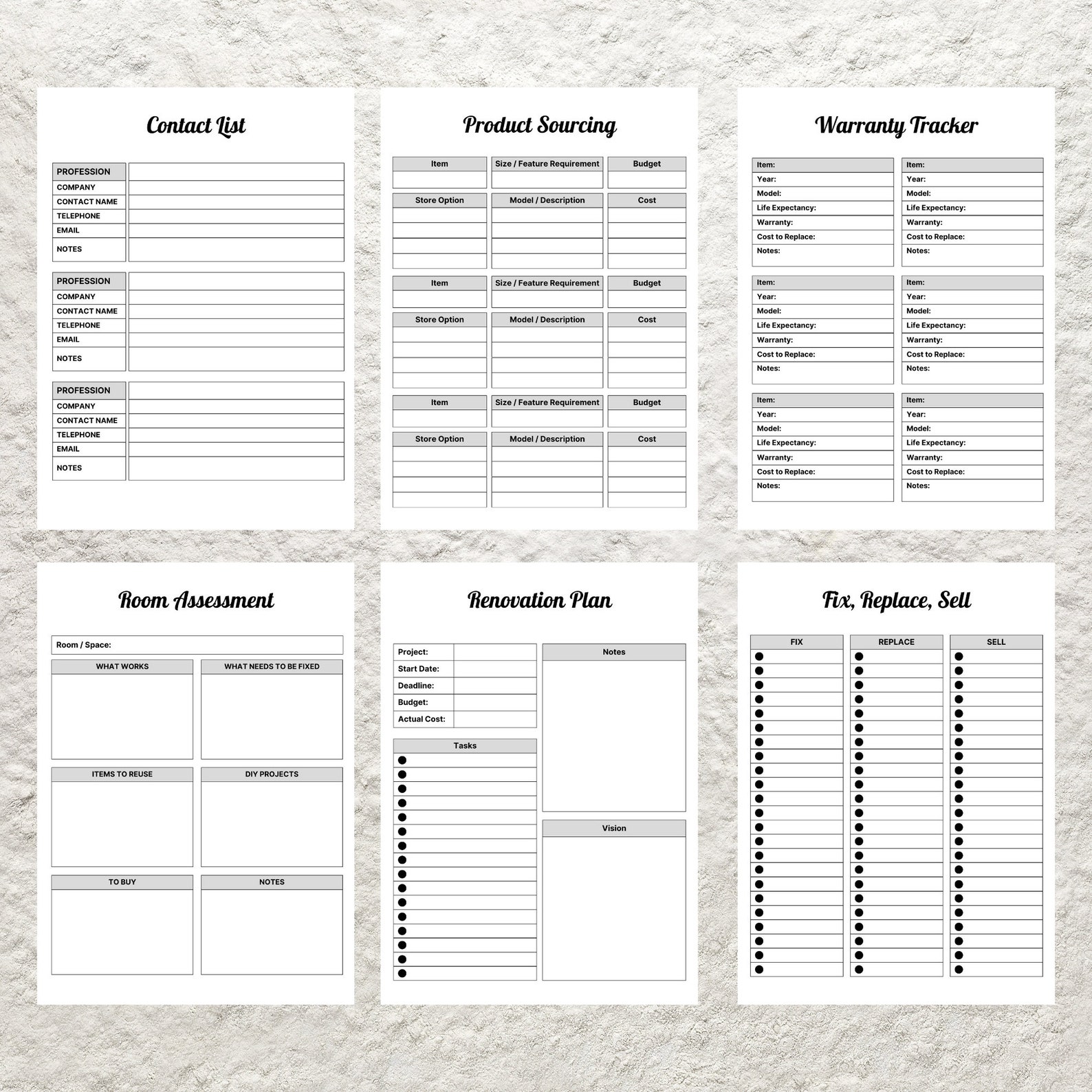 Home Renovation Planner Printable Home Improvement DIY Project Planner ...