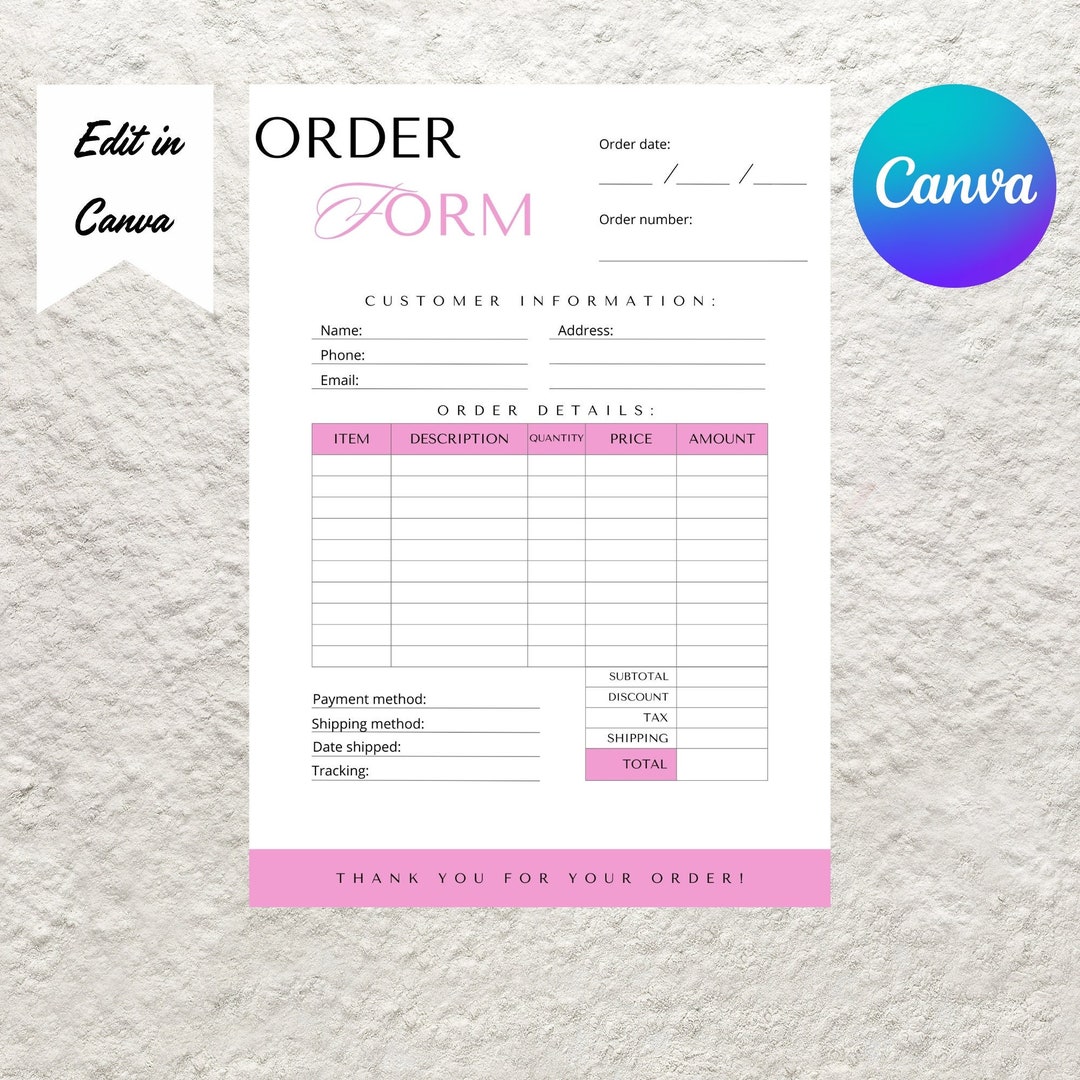 Editable Order Form Template Custom Order Form Small Business Purchase ...