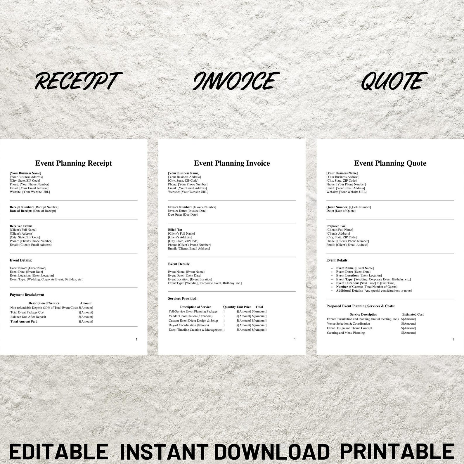 Event Planner Forms Bundle Editable Event Planner Service Agreement ...