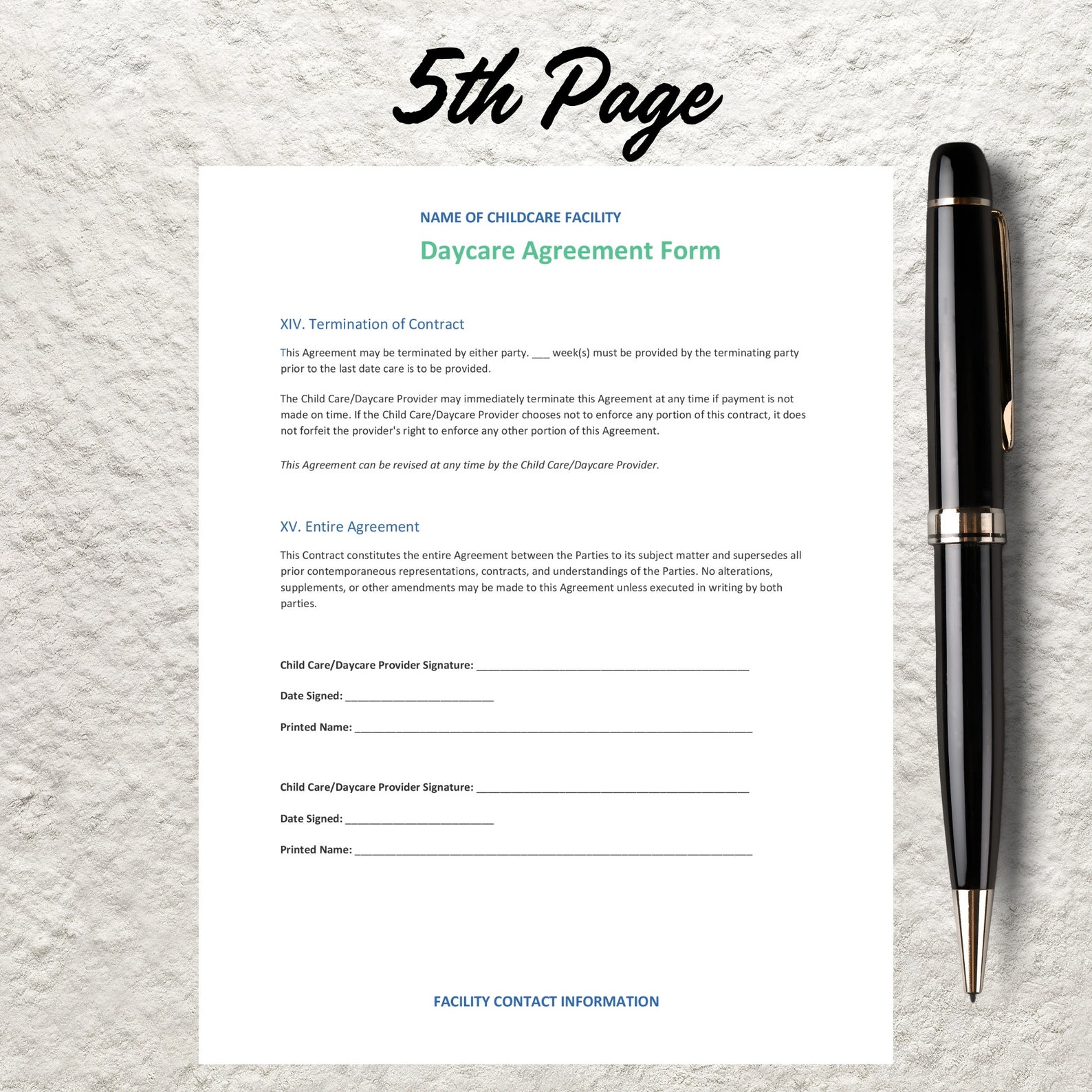 Editable Daycare Contract Template - Printable Childcare Contract ...