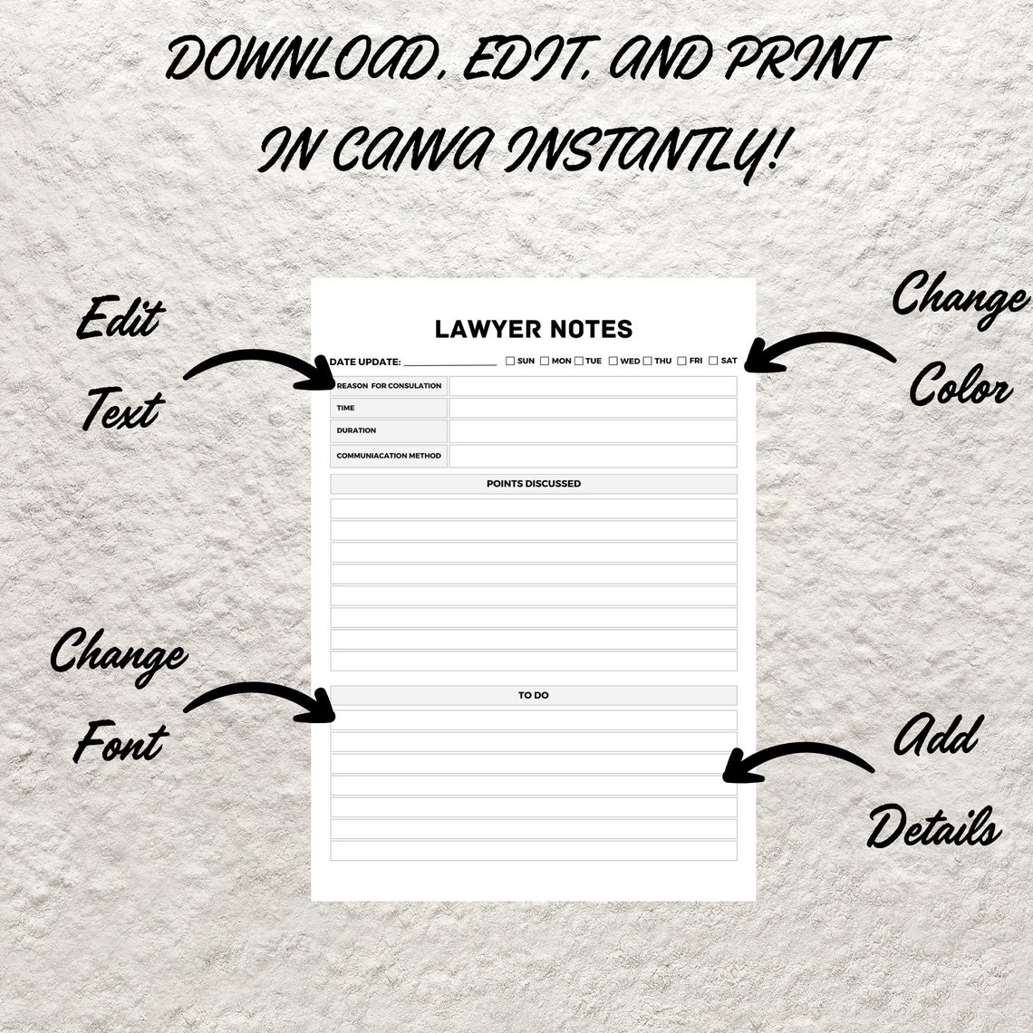 Printable Lawyer Notes Template Editable Lawyer Planner Law Client ...