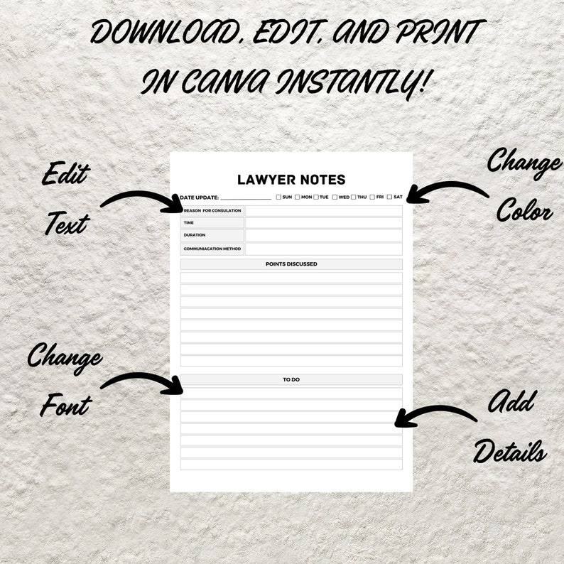 Printable Lawyer Notes Template Editable Lawyer Planner Law Client ...