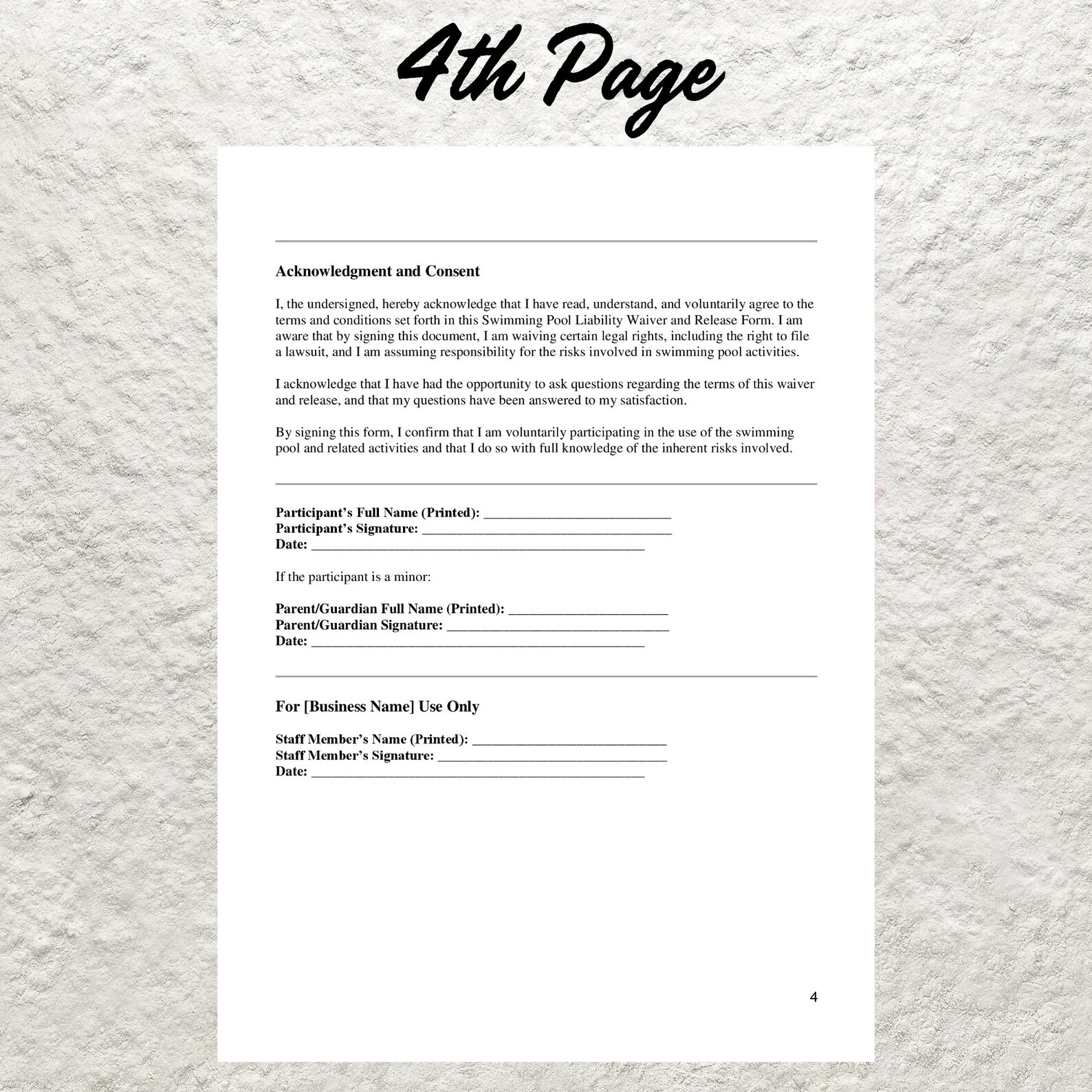 Editable Swimming Pool Liability Waiver Template (word Format ...