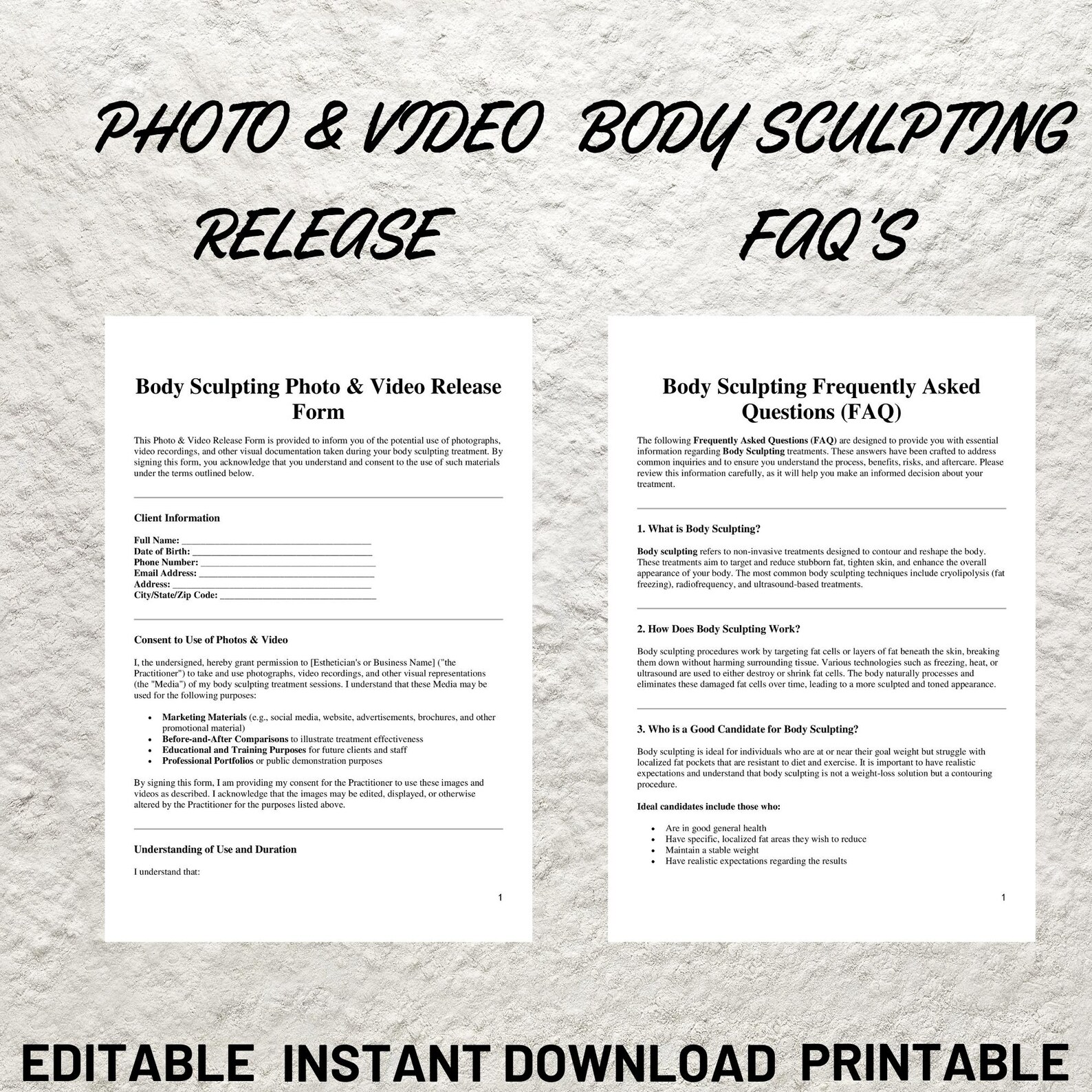 Body Sculpting Forms Template Bundle Editable Body Sculpting Intake ...