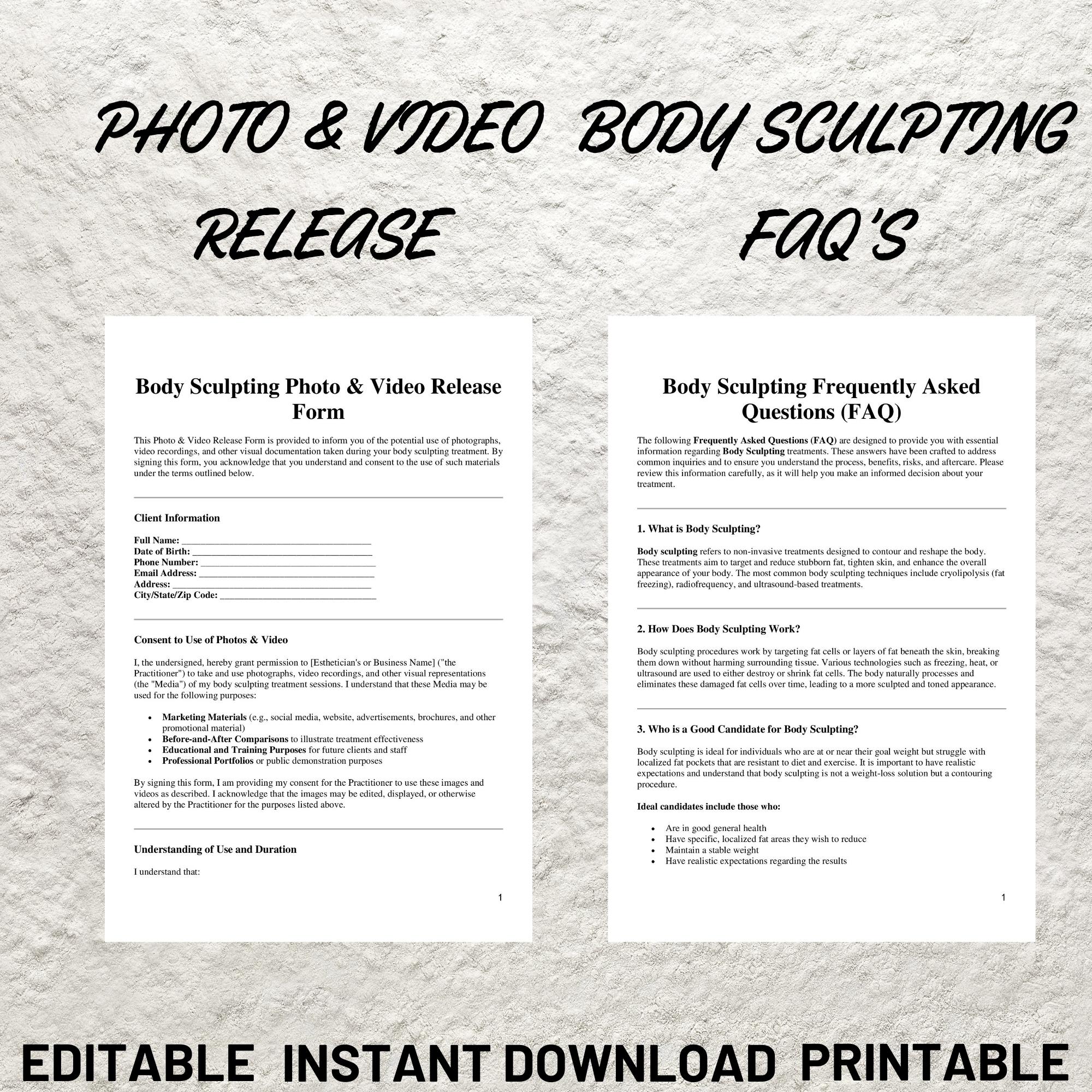 Body Sculpting Forms Template Bundle Editable Body Sculpting Intake ...