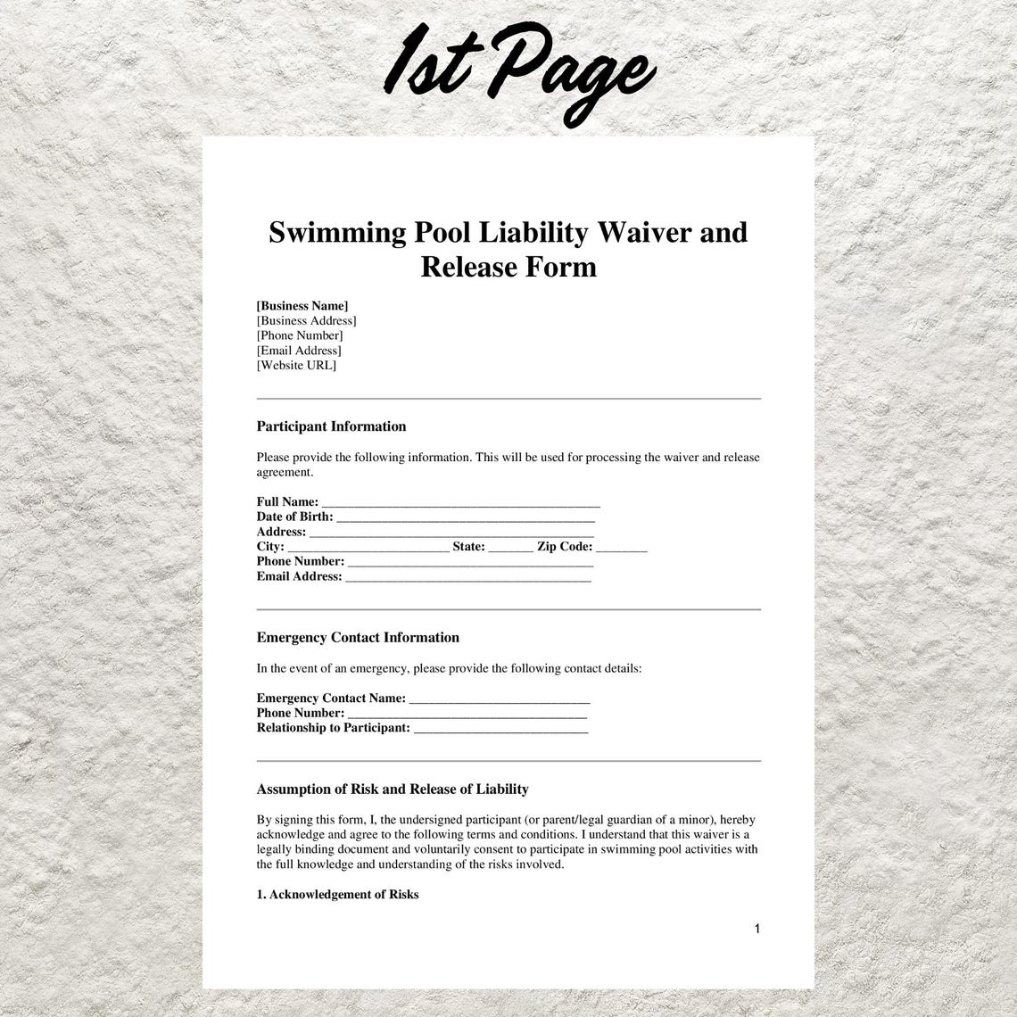 Editable Swimming Pool Liability Waiver Template (word Format ...